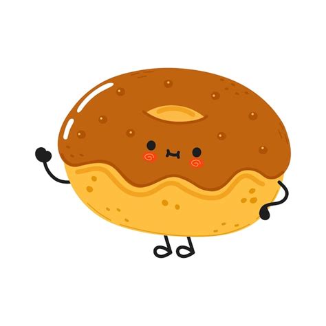 Leuke Grappige Chocolade Donut Zwaaiende Hand Karakter Premium Vector