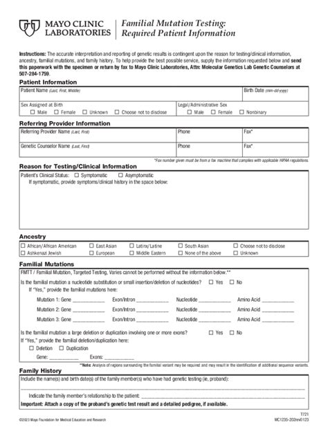 Fillable Online Mclfamilial Mutation Testing Required Patient Informationmc1235202 Mclfamilial