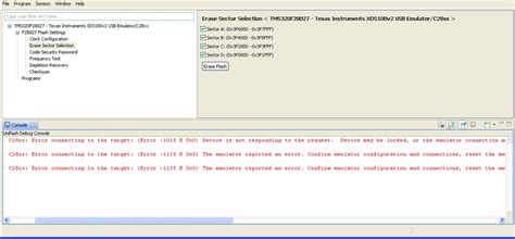 c28xx error connecting to the target error 1135 0x0 c2000