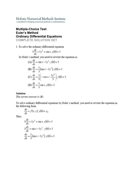 Quiz 08ode Euler Solution Pdf Equations Mathematics