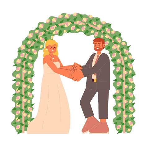 Commitment Ceremony Flat Concept Vector Spot Illustration Newlyweds