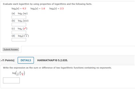 Solved Evaluate Each Logarithm By Using Properties Of Chegg