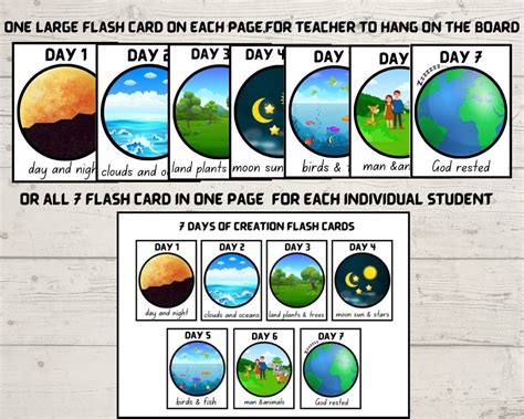 7 Days Of Creation Flash Cards Genesis Bible Lesson For Etsy Australia
