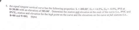 Solved An Equal Tangent Vertical Curve Has The Following