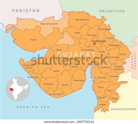 Gujarat District Locator Map Neighbour State Stock Vector Royalty Free Shutterstock