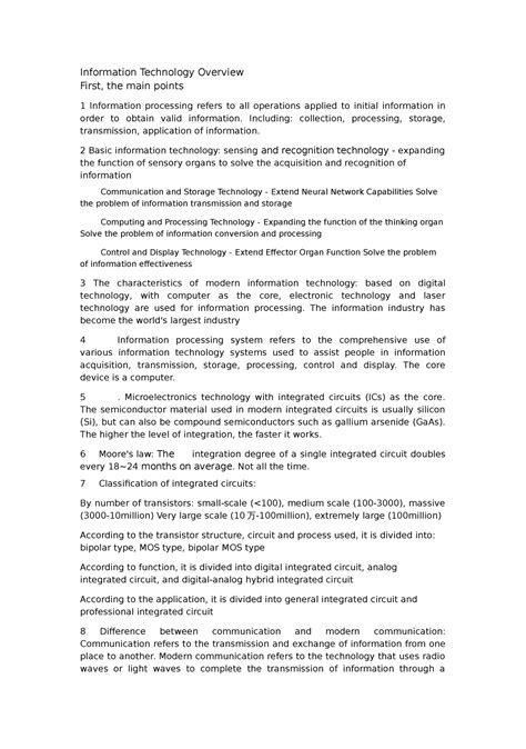 Information Technology Overview Information Technology Overview First