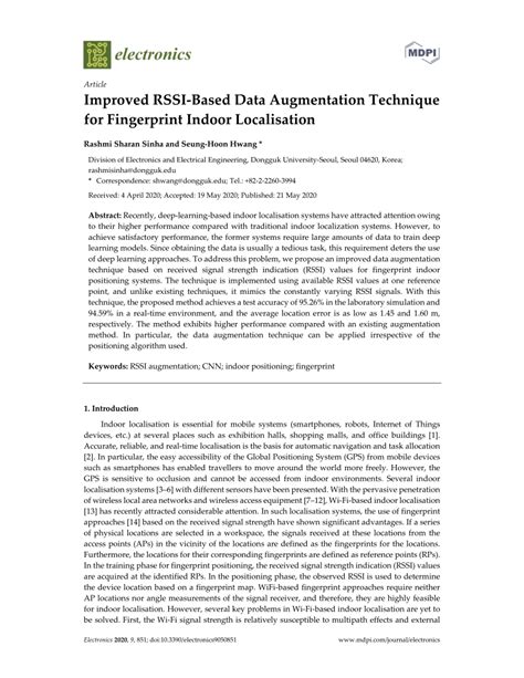 Pdf Improved Rssi Based Data Augmentation Technique For Fingerprint Indoor Localisation