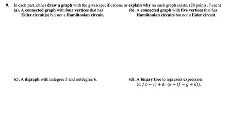 Solved 9 In Each Part Either Draw A Graph With The Given