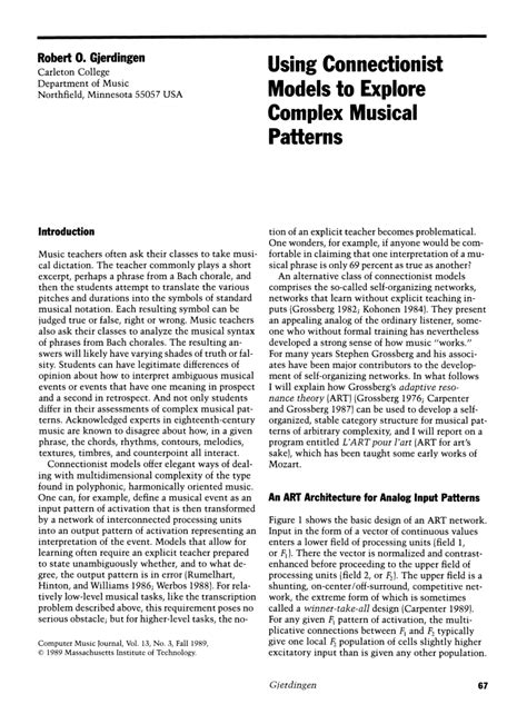 Pdf Using Connectionist Models To Explore Complex Musical Patterns
