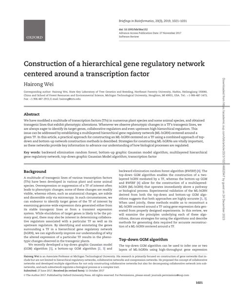 pdf construction of a hierarchical gene regulatory network centered around a transcription factor
