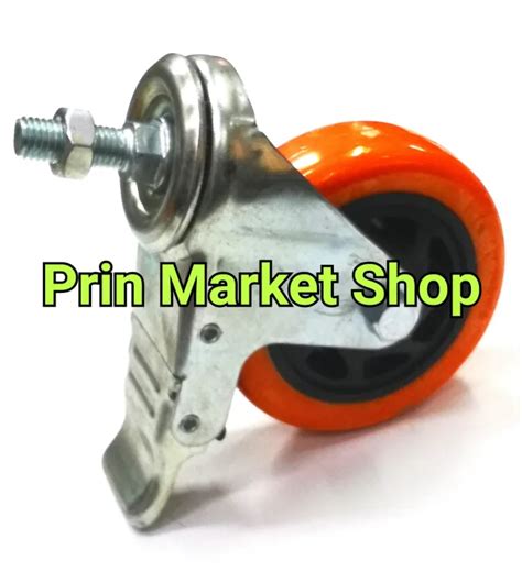 ล้อโพลียูรีเทน ล้อโพลี ล้อ P U ล้อรถเข็น สีส้ม 3 นิ้ว เกลียวเบรค 1 ลูก Th