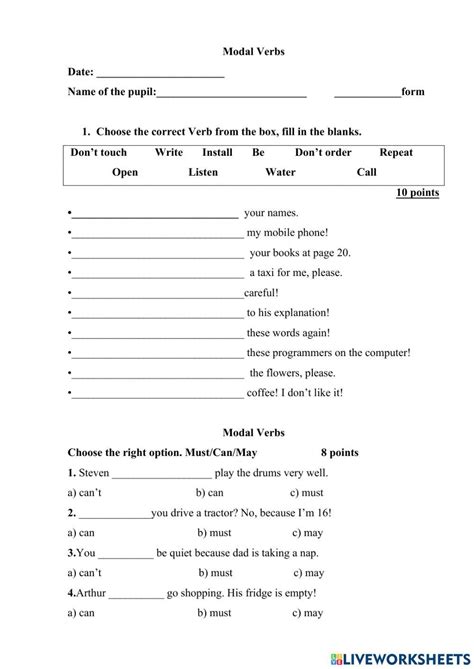 Modal Verbs Online Exercise For Pre Intermediate Live Worksheets
