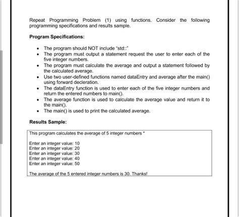 Solved Repeat Programming Problem 1 Using Functions