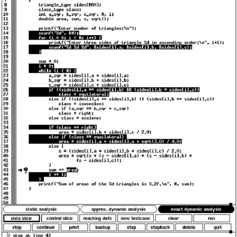 Dynamic Slice With Respect To Variable Area On Line 43 During The