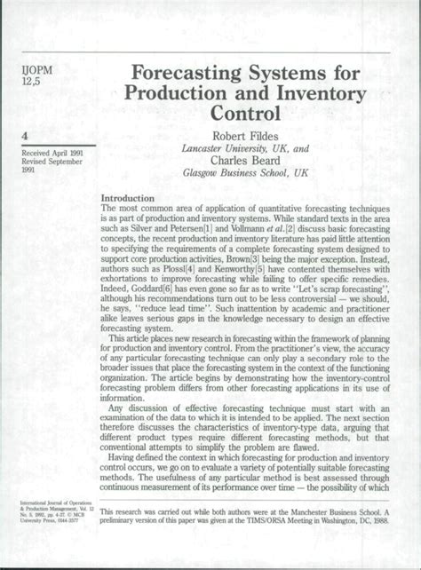 Pdf Forecasting Systems For Production And Inventory Control