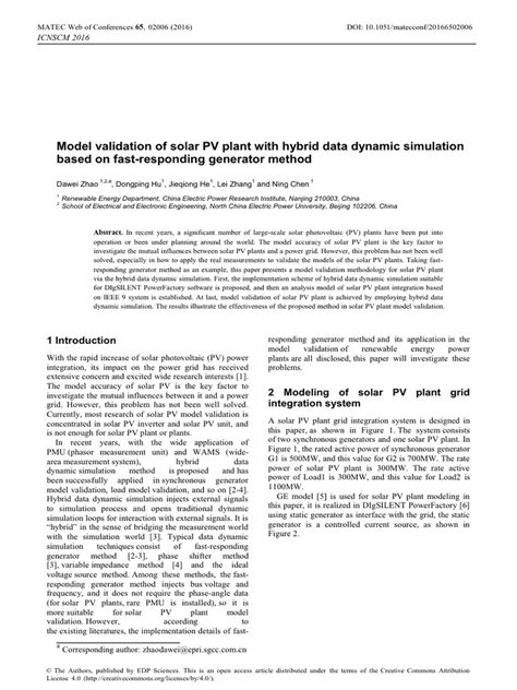 Model Validation Of Solar Pv Plant With Hybrid Data Dynamic Simulation Based On Fast Responding