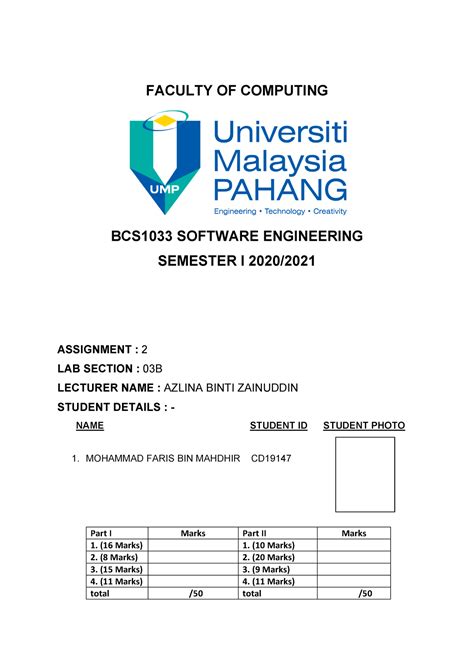 Software Engineering Assignment Faculty Of Computing Bcs1033 Software