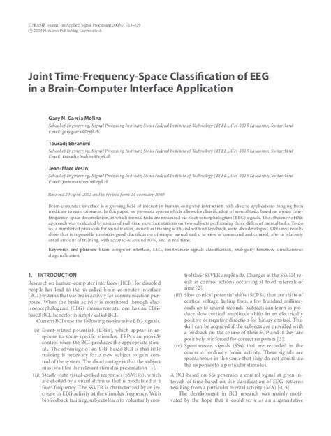 Pdf Joint Time Frequency Space Classification Of Eeg In A Brain