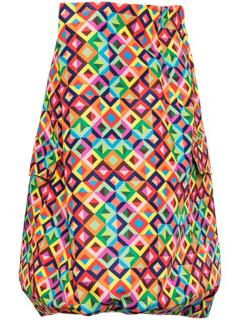 Comme Des Garçons Geometric Print Asymmetric Skirt Farfetch