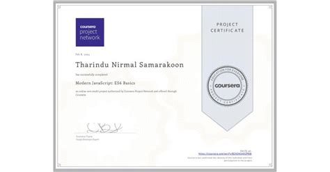 completion certificate for modern javascript es6 basics tharindu samarakoon