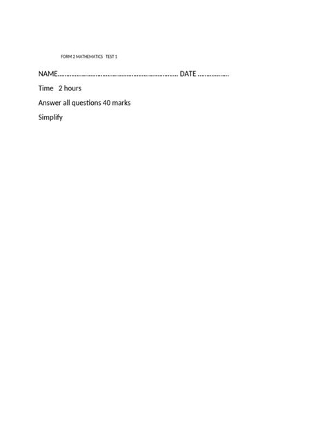 Form 2 Mathematics Test 1 Pdf