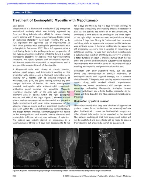 Pdf Treatment Of Eosinophilic Myositis With Mepolizumab