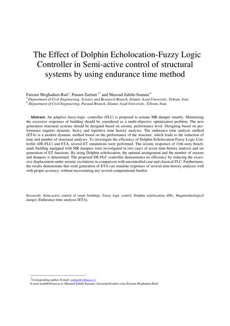 Pdf The Effect Of Dolphin Echolocation Fuzzy Logic Controller In Semi Active Control Of