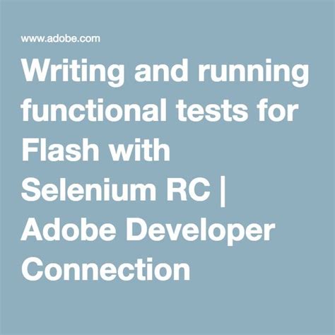 Selenium RC Writing And Running Functional Tests For Flash