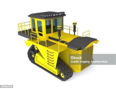 멋진 현대 조정 첨부 파일에 고립 된 백색 3 차원 일러스트 레이 션 3d 렌더링 없이 노란색 검은 크롤러 트랙터 강철에 대한 스톡 사진 및 기타 이미지 Istock
