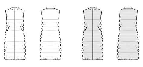 스탠드 칼라 포켓 미디 길이 클래식 퀼팅이 있는 다운 베스트 퍼퍼 웨이스트코트 테크니컬 패션 일러스트 0명에 대한 스톡 벡터 아트 및 기타 이미지 Istock
