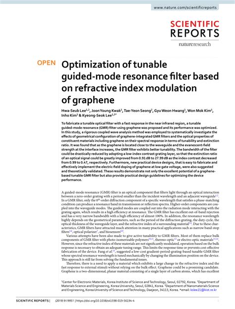 Pdf Optimization Of Tunable Guided Mode Resonance Filter Based On Refractive Index Modulation