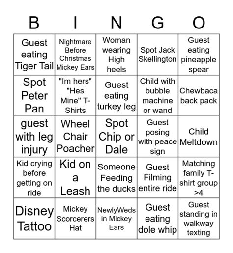 Disneyland Bingo Card