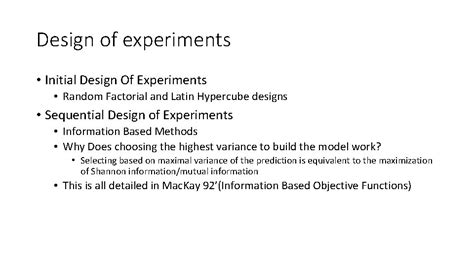 Information Based Criteria For Design Of Experiments Ac