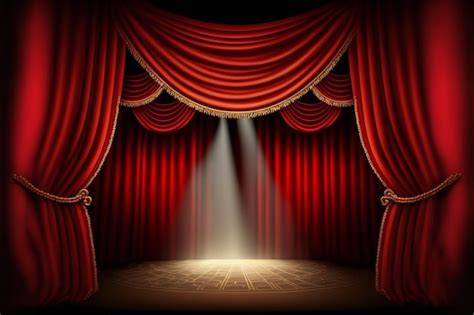 마술 극장 무대 빨간 커튼 쇼 스포트라이트 추상적인 배경 프리미엄 사진