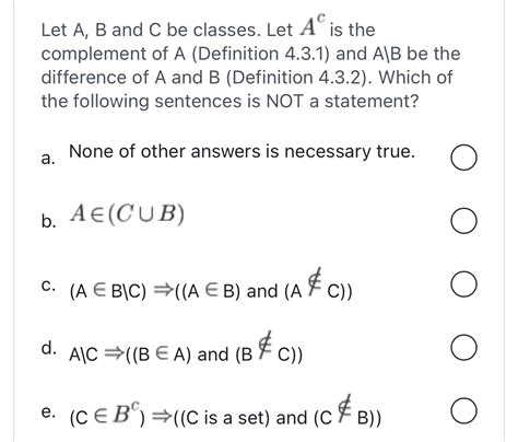 Solved Let A B And C Be Classes Let AC Is The Complement Of Chegg Com
