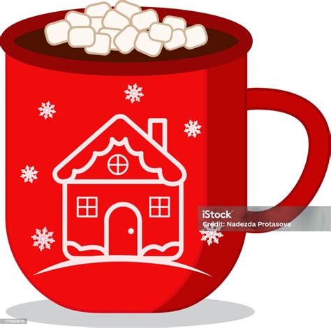 크리스마스를 위해 빨간 컵에 마시멜로를 곁들인 핫 초콜릿 메리 크리스마스와 과자와 함께 새해 컵 벡터 디자인의 요소 크리스마스 디자인 및 색칠 광고 엽서에 적합 12월 31