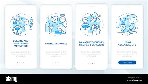 Addiction Recovery Steps Methods Onboarding Mobile App Page Screen With Concepts Stock Vector