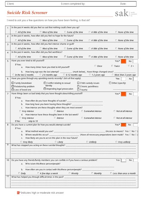 Suicide Risk Screener Template Fill Out Sign Online And Download Pdf Templateroller