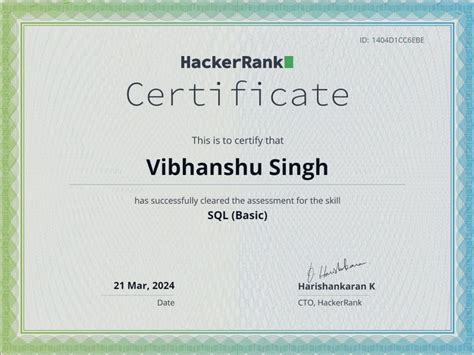 earned sql basics from hackerrank vibhanshu singh posted on the topic