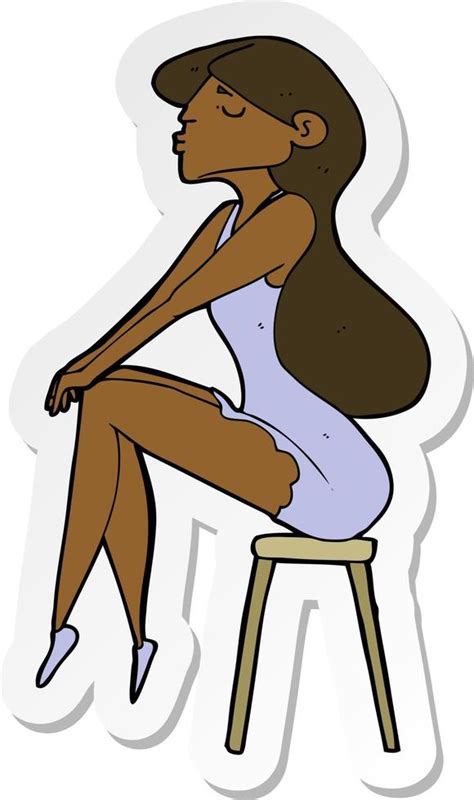 Sticker Of A Cartoon Woman Sitting On Stool 8677701 Vector Art At Vecteezy