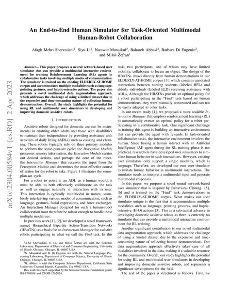 An End To End Human Simulator For Task Oriented Multimodal Human Robot Collaboration Deepai