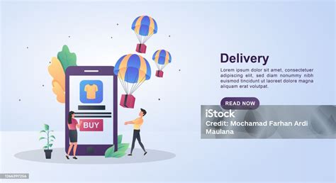 배달 상자를 기다리는 사람들과 배달 서비스의 일러스트 개념 가방에 대한 스톡 벡터 아트 및 기타 이미지 가방 배달 배달부 Istock