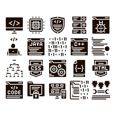 coding system glyph icons set vector 17531084 vector art at vecteezy