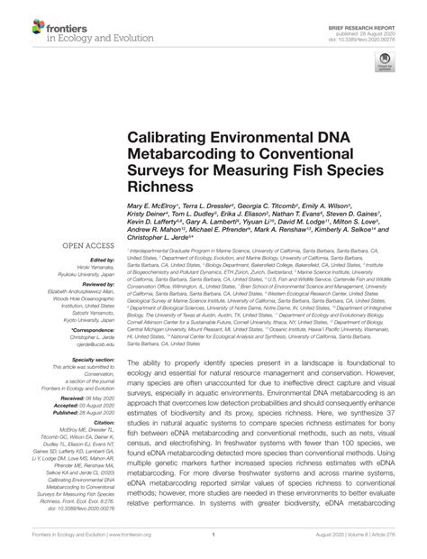 Pdf Calibrating Environmental Dna Metabarcoding To Conventional