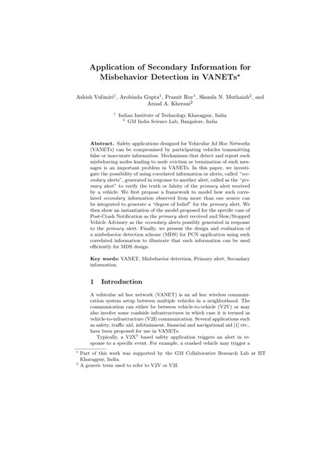 Pdf Application Of Secondary Information For Misbehavior Detection In Vanets