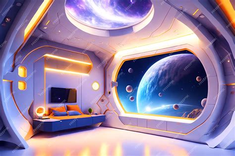 Premium Photo Futuristic Hard Surface Interior Design Of Spaceship Bedroom Generative Art By Ai