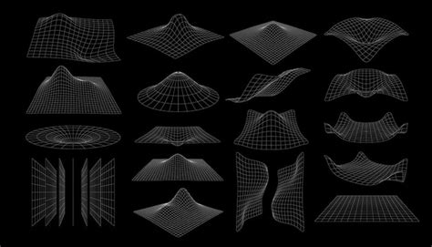 Premium Vector Futuristic Wireframe Mesh Grid Abstract 3d Shapes