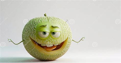 Cheerful Melon With A Face Brought To Life In Art Style Against A