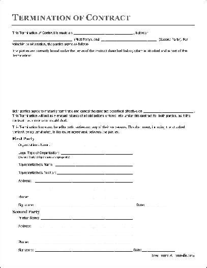 Termination Of Contract Form Free Printable Documents