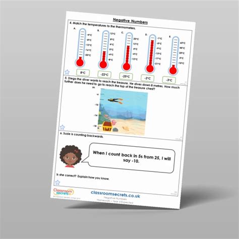 Year 5 Negative Numbers Homework Resource Classroom Secrets